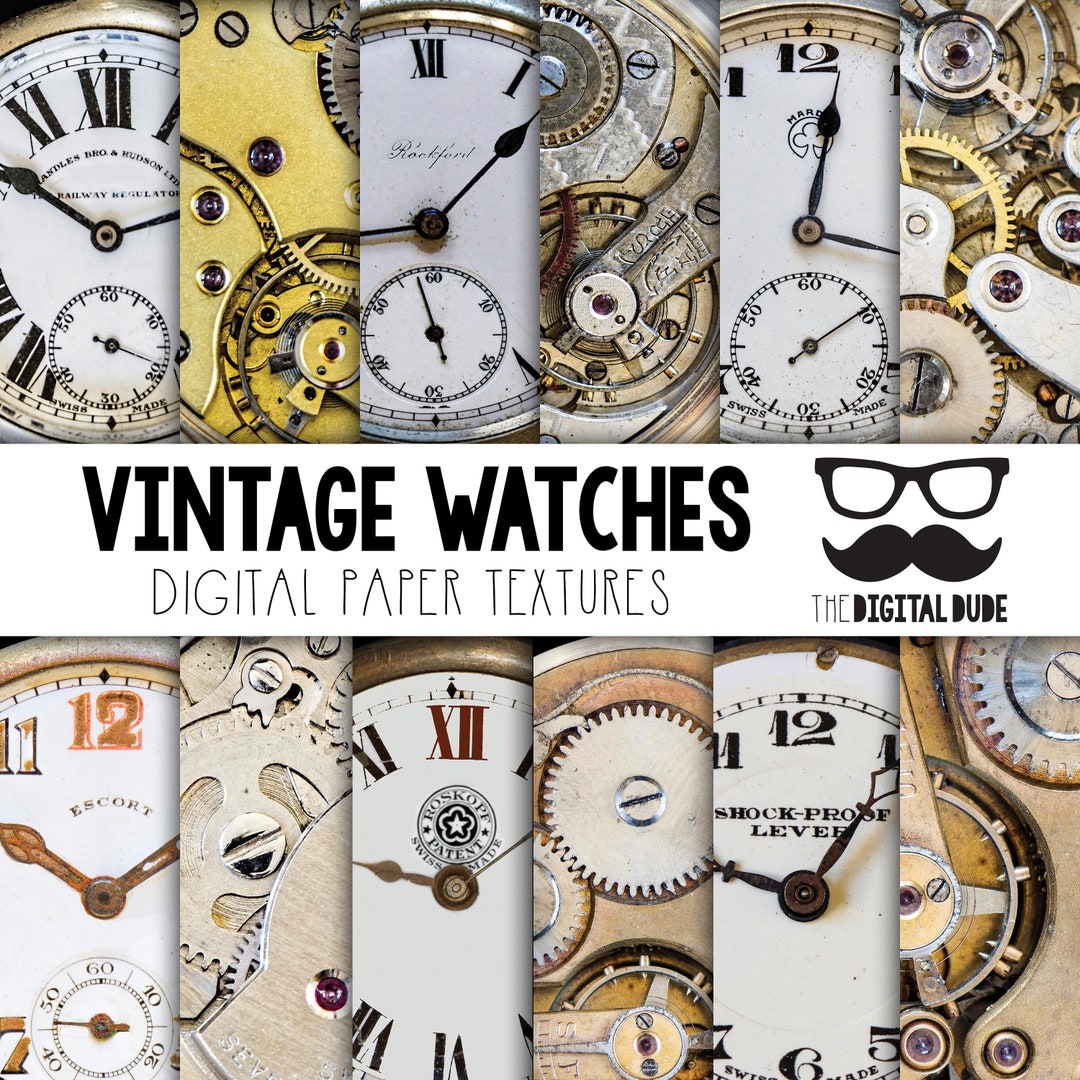 Vintage Watches, Premium Digital Paper, Printable Scrapbook Paper, Set ...