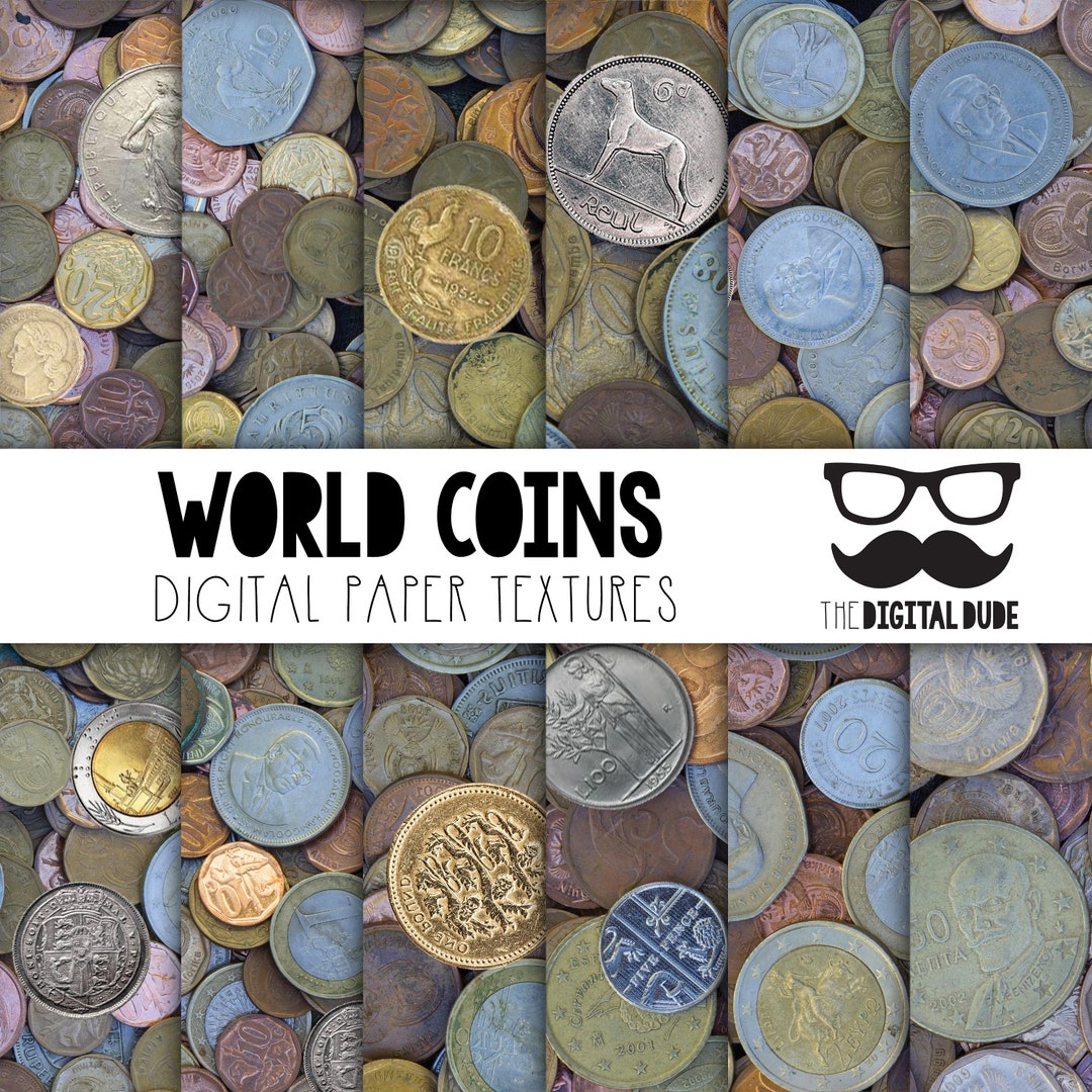 World Coins Premium Digital Paper, Printable Scrapbook Paper Sets ...