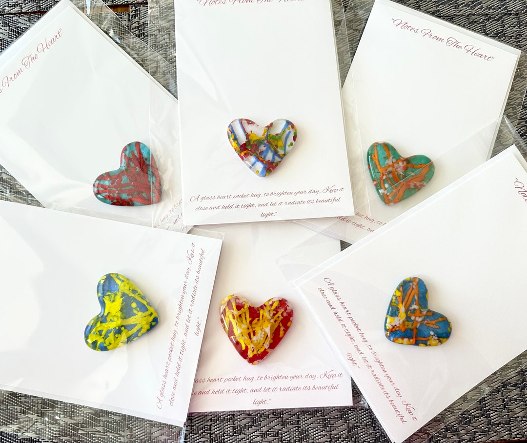 Pocket Heart Cards, Glass Heart, Red, Yellow, White, Blue, Green ...