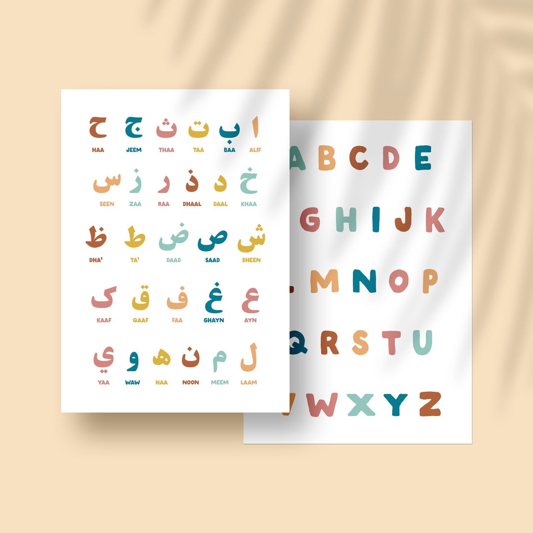 Arabic and English Alphabet Poster Set | Arabic Letters Print ...