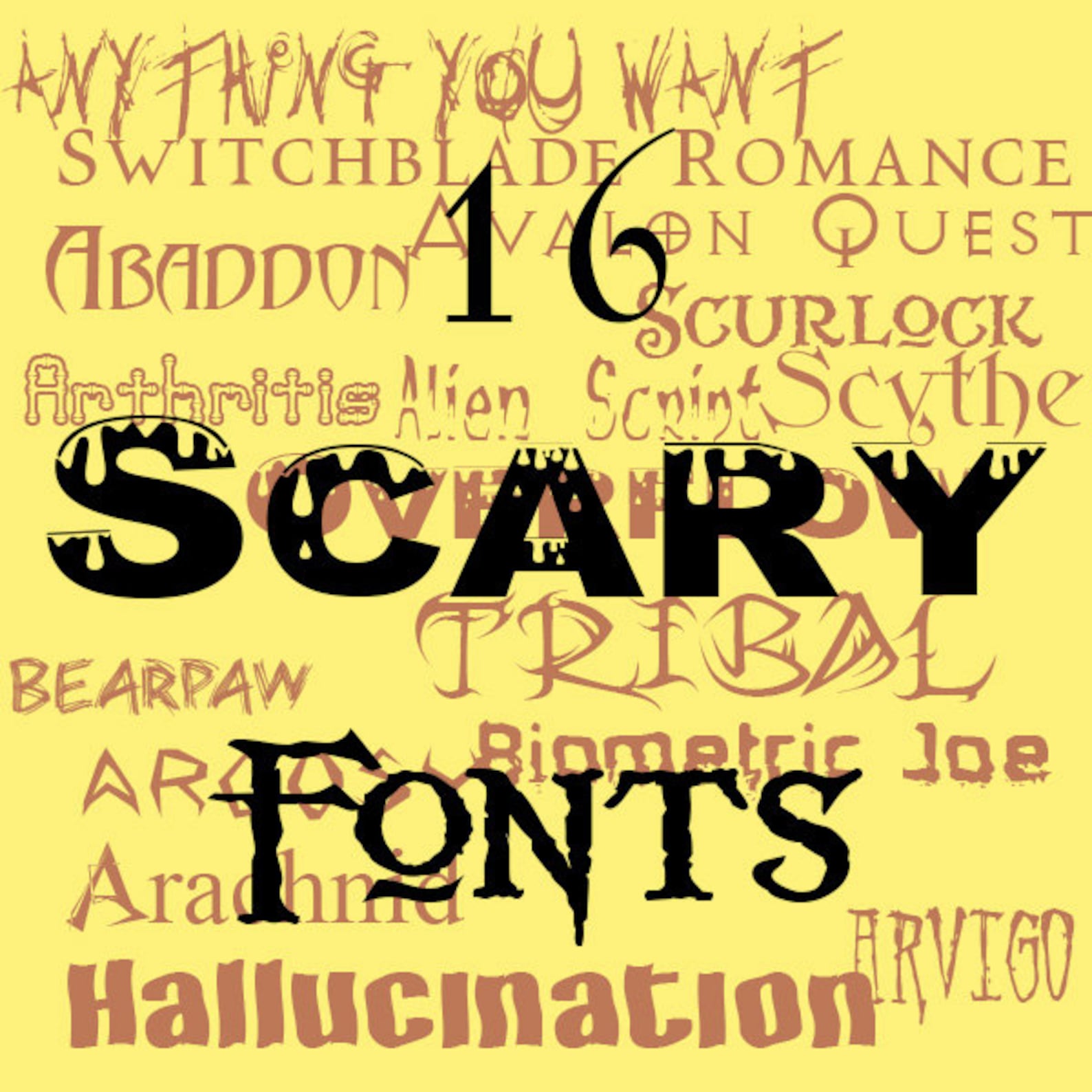 Scary Font Pack - 16 Spooky Truetype Fonts - for Personal or Commercial ...