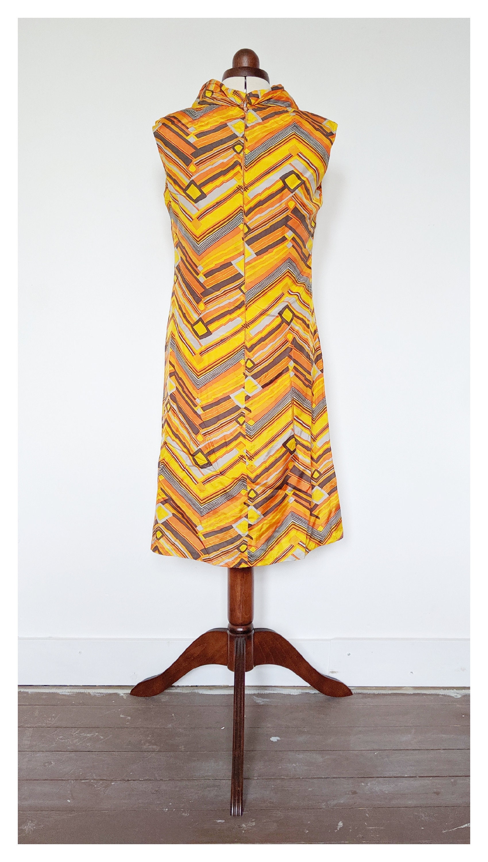 Vintage 60s Geometric Orange Yellow Silk Dress Sixties 60s - Etsy