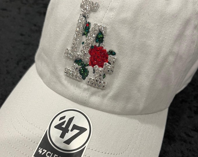 LA Dodgers White Red Rose Thorn Hat Hand Jeweled With SWAROVSKI ...