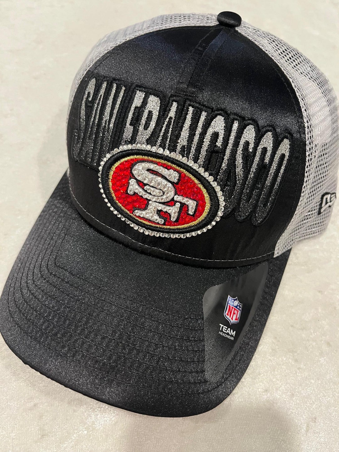 San Francisco Black Satin Bling Hat Hand Jeweled With Swarovski ...