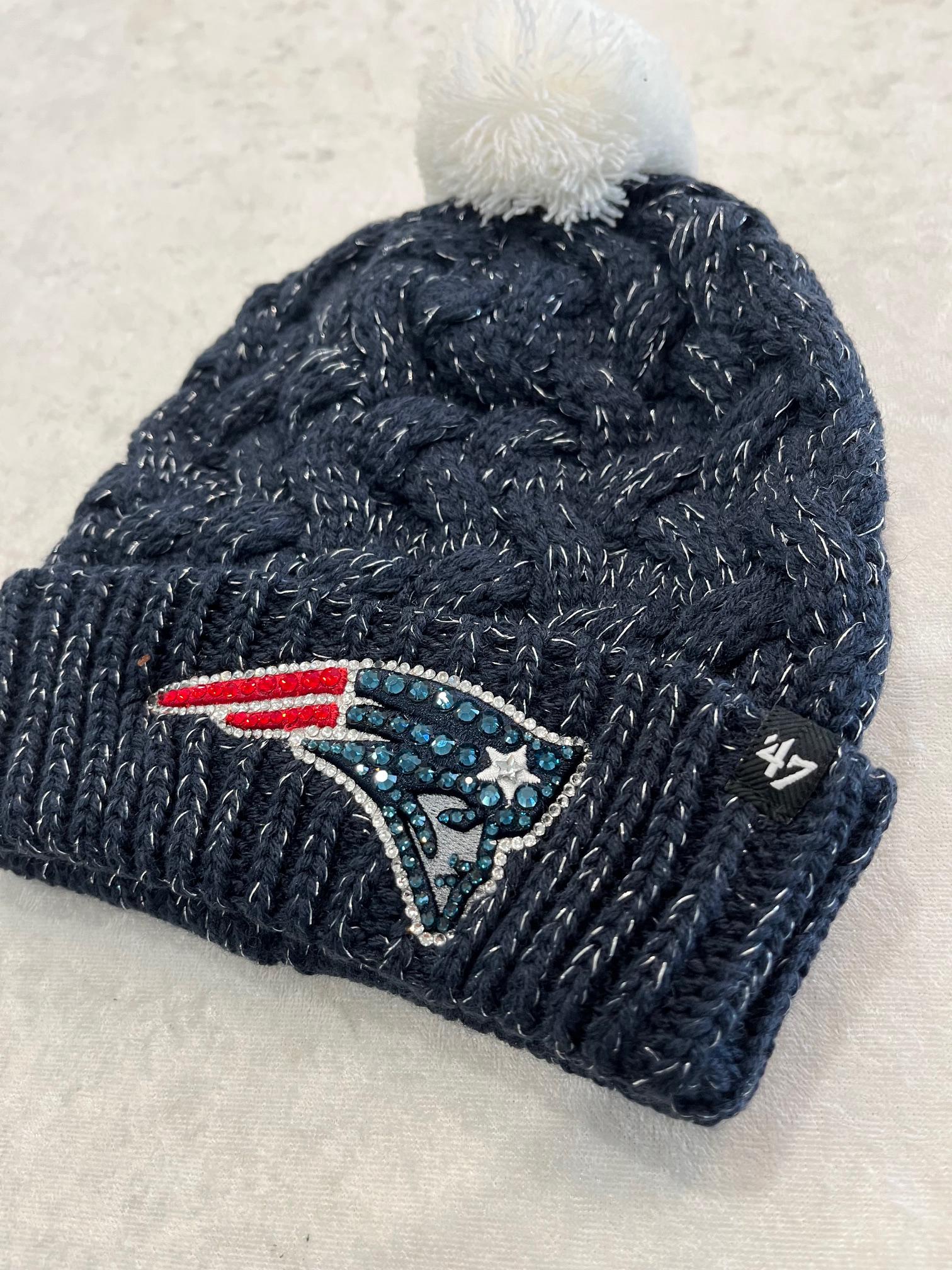 NEW ENGLAND PATRIOTS Pom Rhinestone Bling Beanie: Hand-jeweled With ...