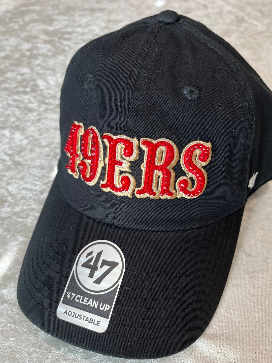 San Francisco SF 49ers Script Bling Black Hat Hand Jeweled SWAROVSKI ...