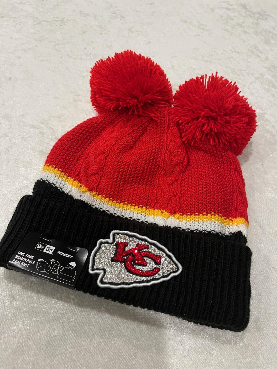 Kansas City Chiefs Double Pom Bling Red Beanie: Hand-jeweled Swarovski ...