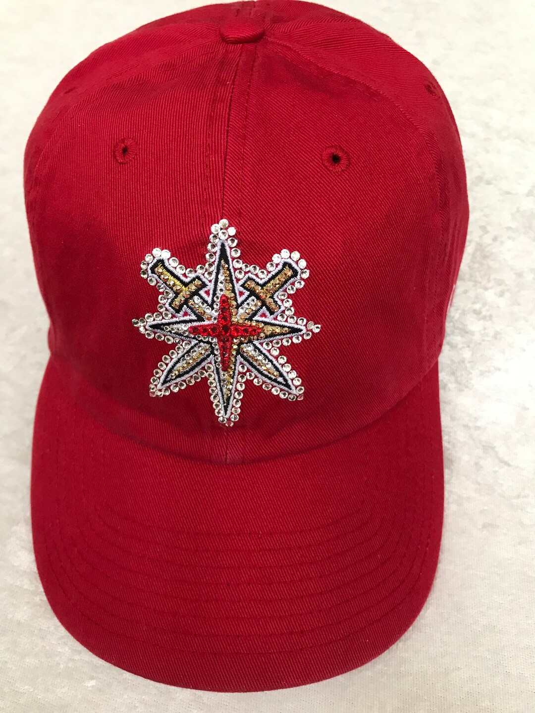 Golden Knights Red Bling Hat Hand Jeweled VGK Cap With Genuine Austrian ...