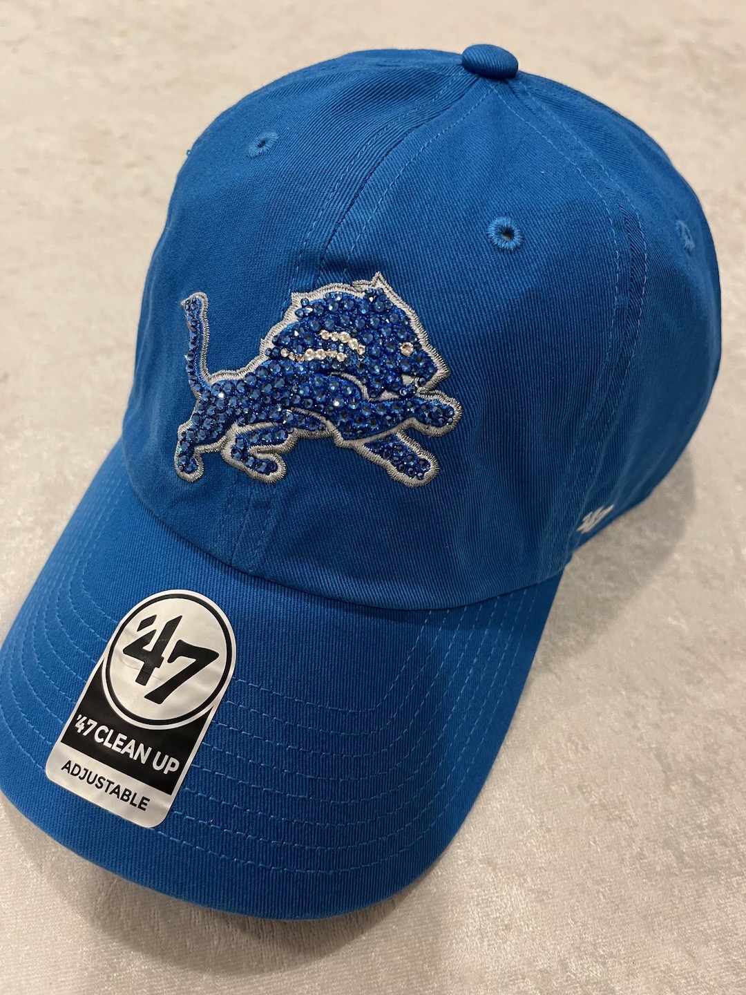DETROIT LIONS Blue Bling Hat Hand Jeweled With 190+ Sapphire SWAROVSKI ...