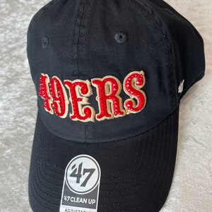 San Francisco SF 49ers Script Bling Black Hat Hand Jeweled SWAROVSKI ...