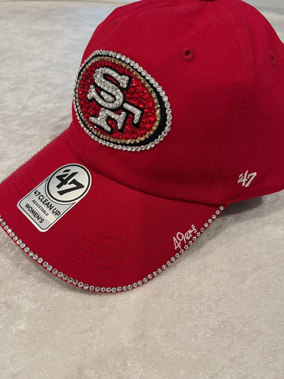 San Francisco 49ers Red Hat Hand Jeweled Logo and VISOR EDGE Swarovski ...