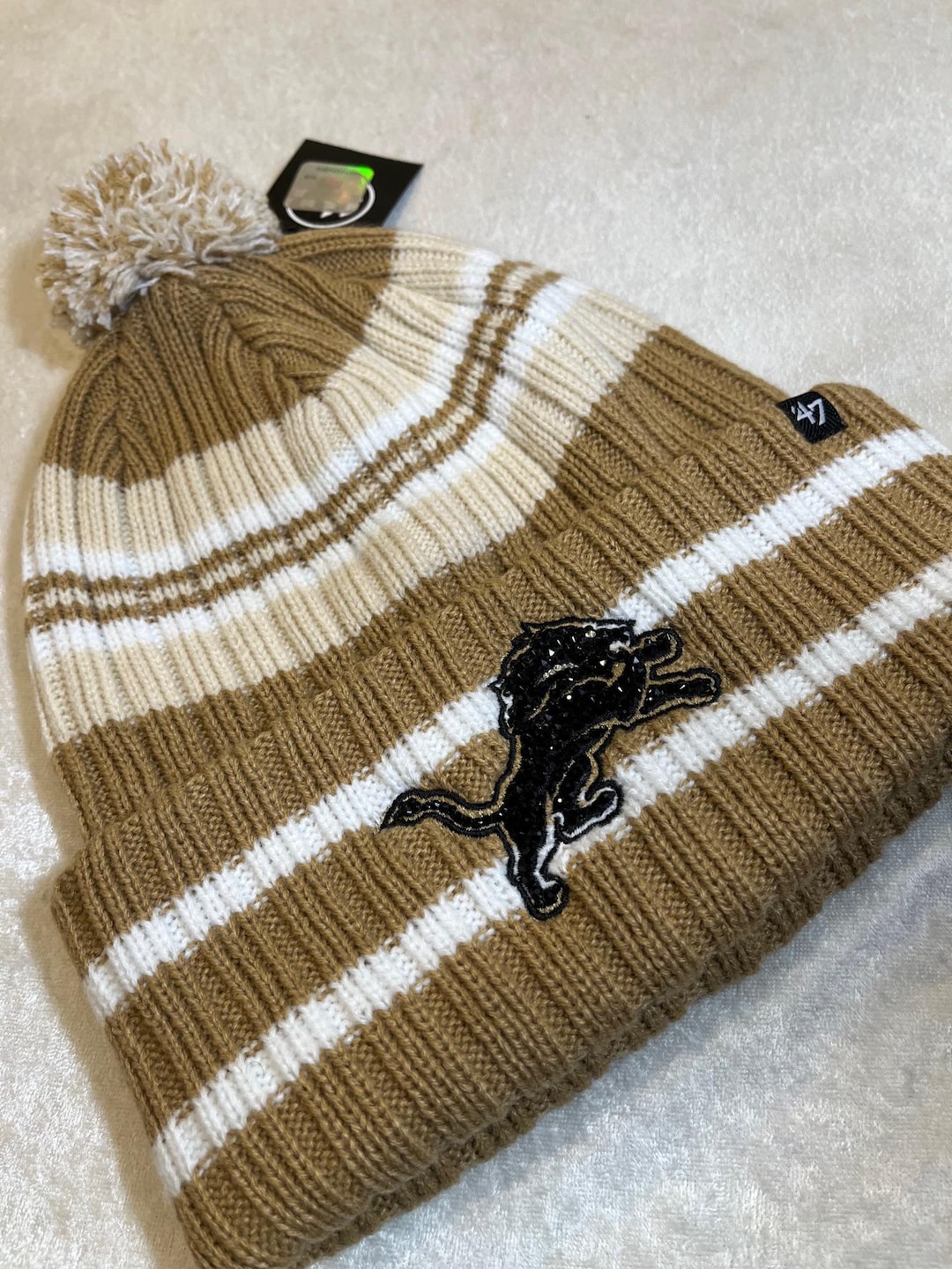 Detroit Lions Bling Pom Beanie Hand Jeweled With Black SWAROVSKI ...