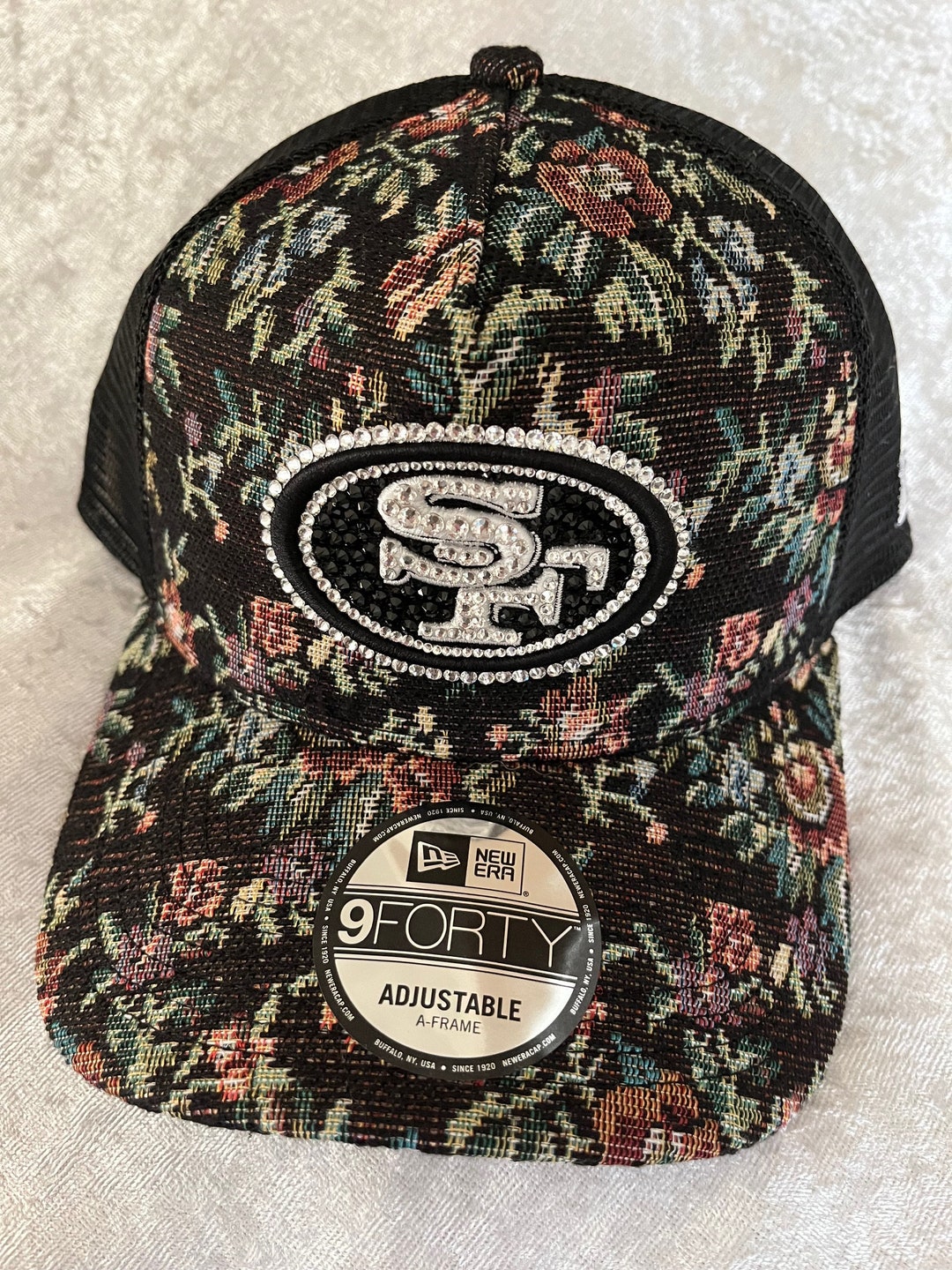 San Francisco Sf49ers Black Floral Bling Hat 275+ Hand Jeweled ...