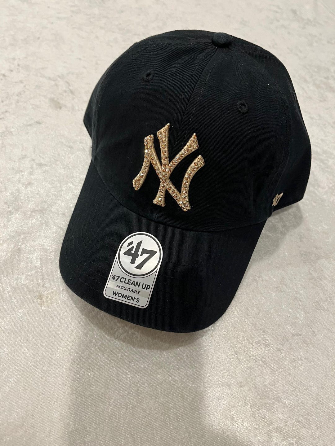 NY New York Yankees Black/leopard Under Visor Bling Hat Hand Jeweled ...