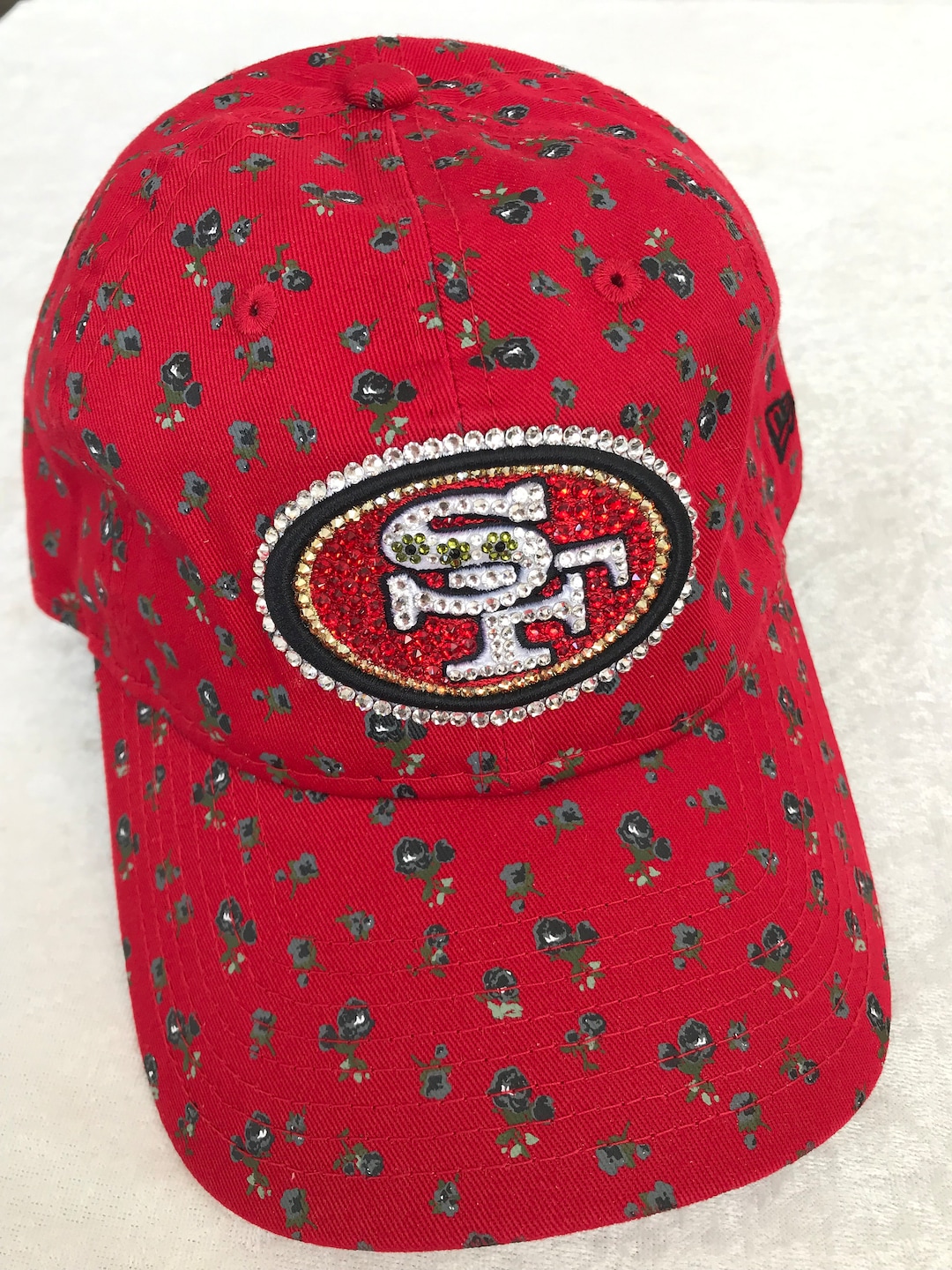 San Francisco 49ers SF Women's Bling Hat Red Floral Cap Hand Jeweled ...