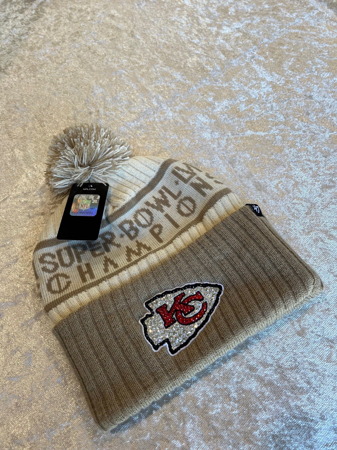 Kansas City CHIEFS Pom Bling Beanie Super Bowl CHAMPIONS Hand Jeweled ...