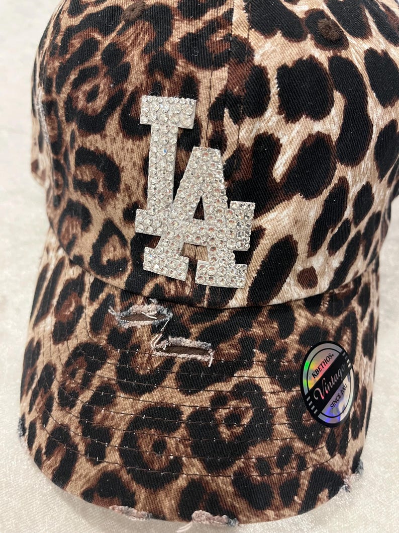 LA Leopard Distressed Hat: Hand-jeweled Swarovski Crystal Cap - Etsy