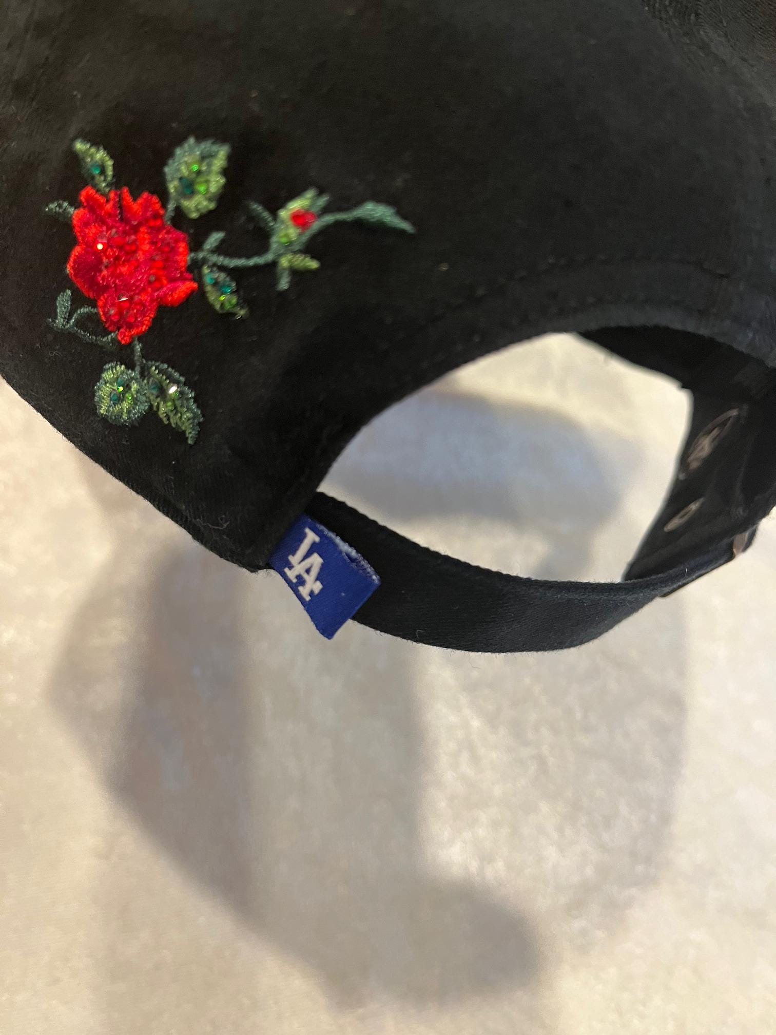 LA Dodgers Black Red Rose Thorn Hat: Hand-jeweled SWAROVSKI Crystals ...