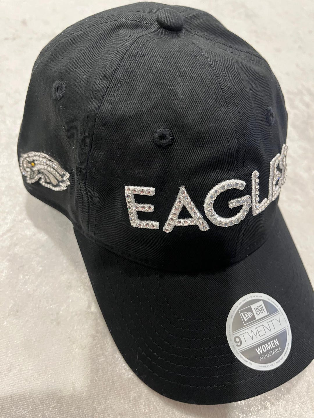 Philadelphia EAGLES Black Script and Side Patch Bling Hat Hand Jeweled ...