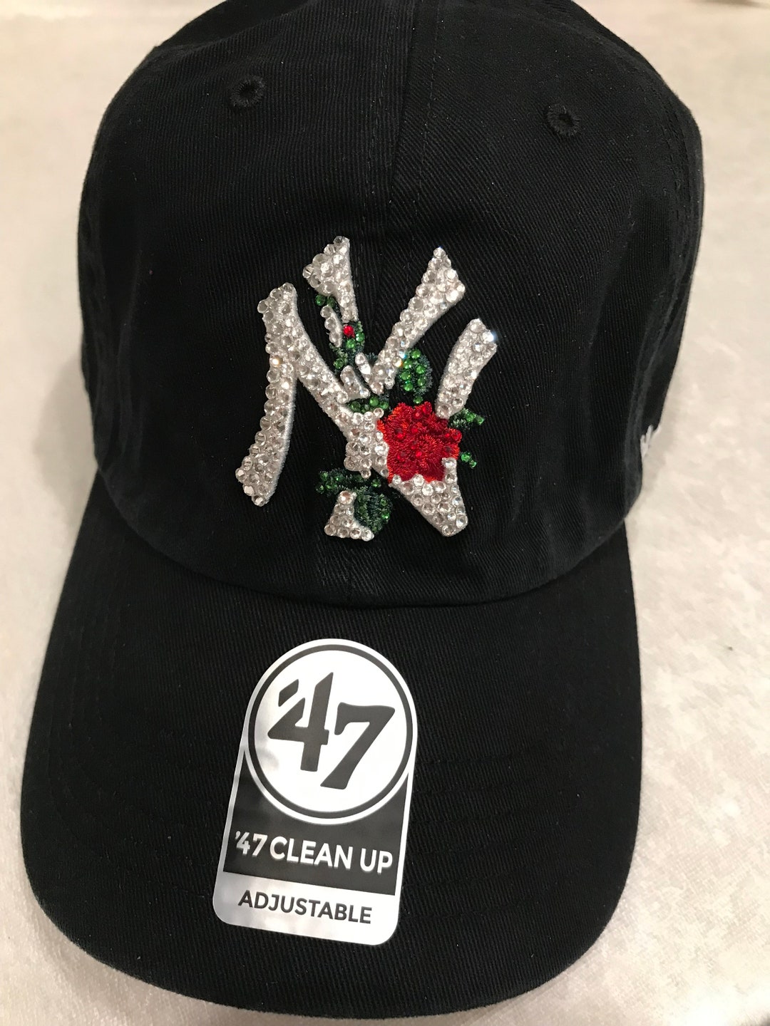 New York NY Black Rose Thorn Bling Cap Hand Jeweled 200 Genuine ...
