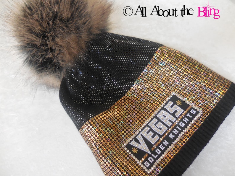 Las Vegas Golden Knights Hat VGK Black Gold Pom Beanie Custom | Etsy