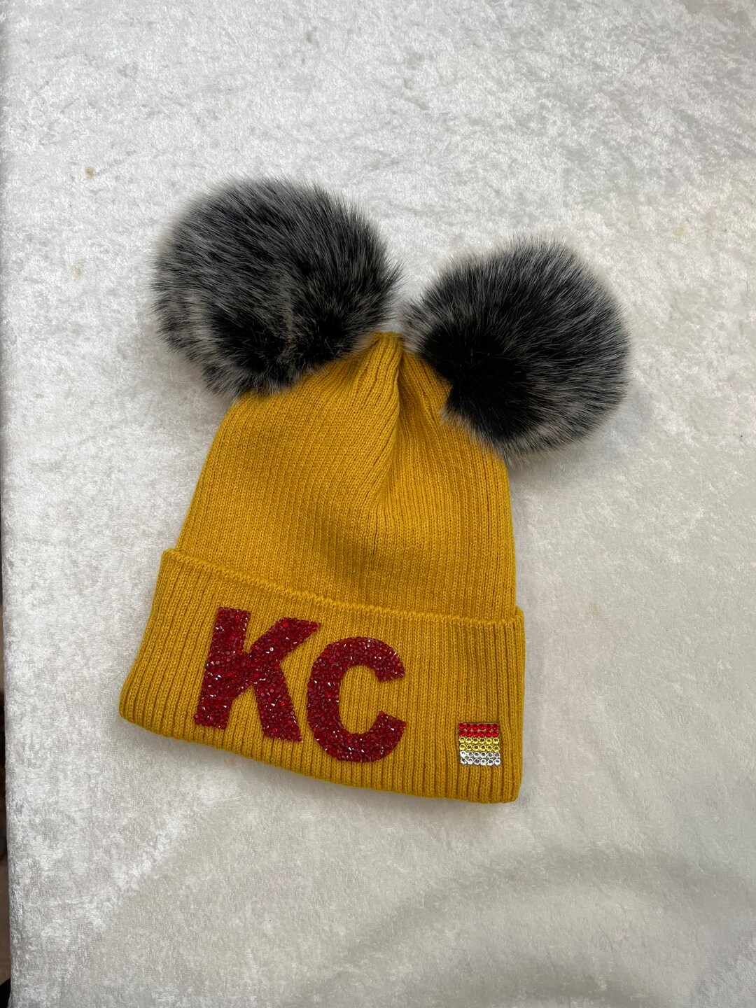 Kansas City KC Bling Beanie Gold Double Poms Rhinestone Hat - Etsy