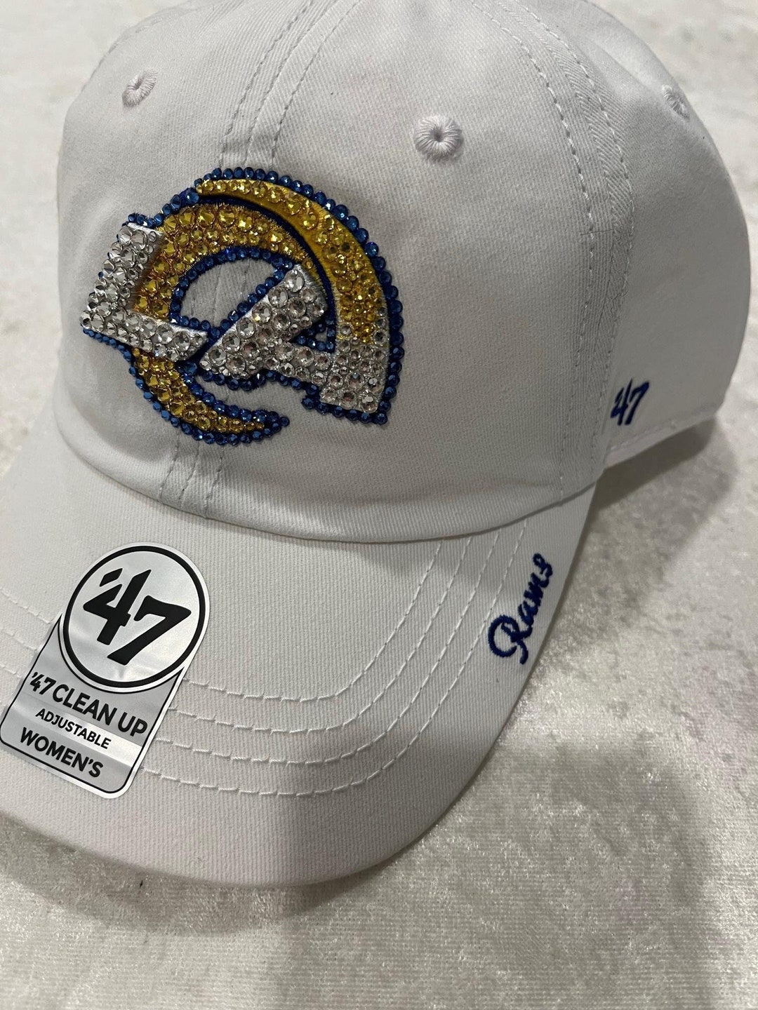 LA RAMS White Bling Hat: Hand-jeweled 300 SWAROVSKI Crystals Topaz ...
