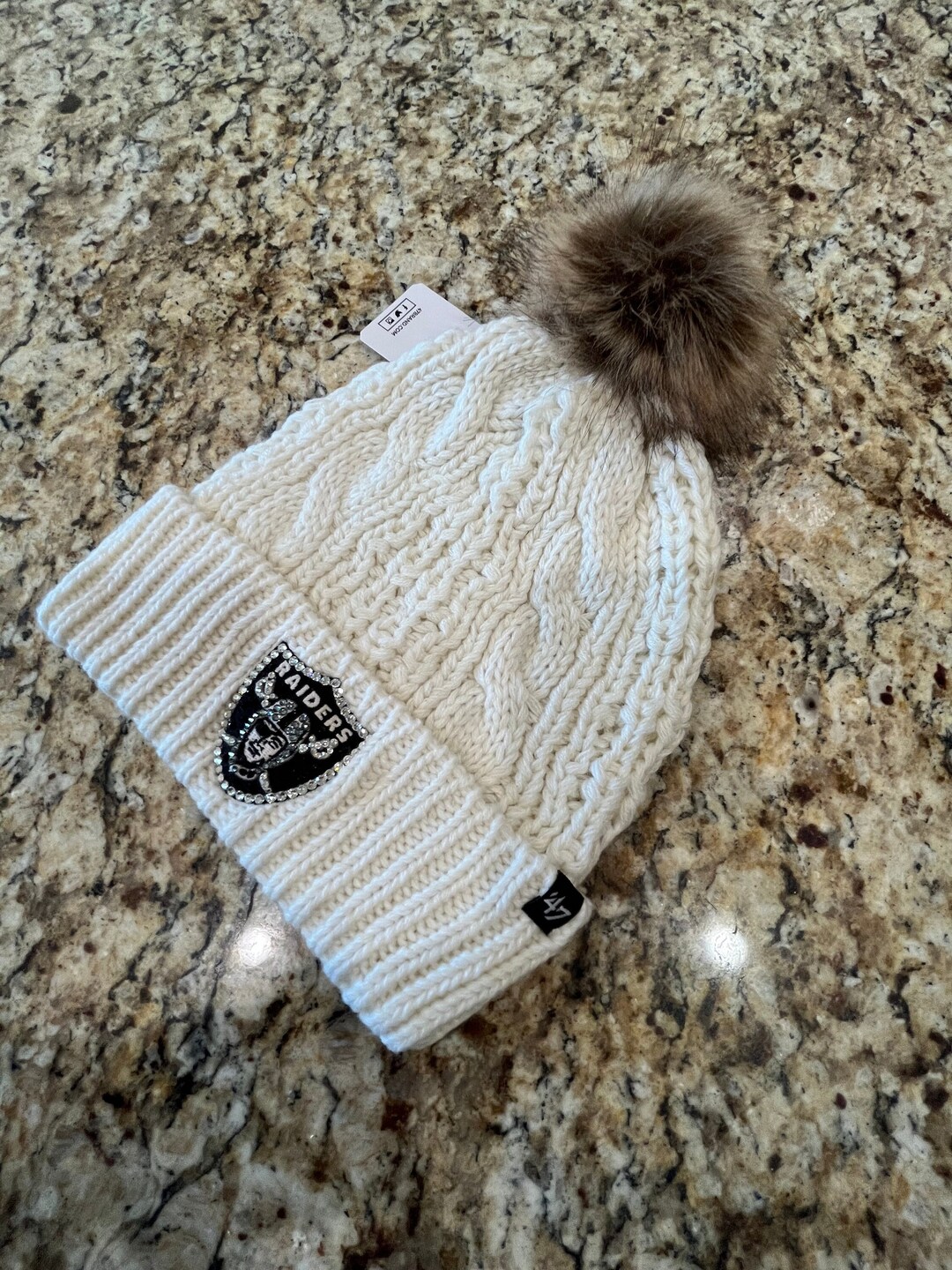 Las Vegas, Raiders Ivory Bling Beanie Jeweled Logo With Swarovski Crystals Women's Rhinestone ...