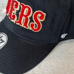 San Francisco SF 49ers Script Bling Black Hat Hand Jeweled SWAROVSKI ...