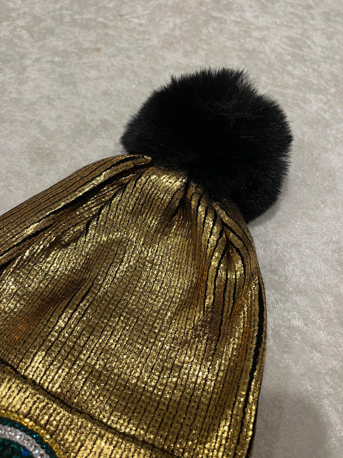 GREEN BAY Bling Pom Gold Beanie Hand Jeweled With the Finest Austrian ...