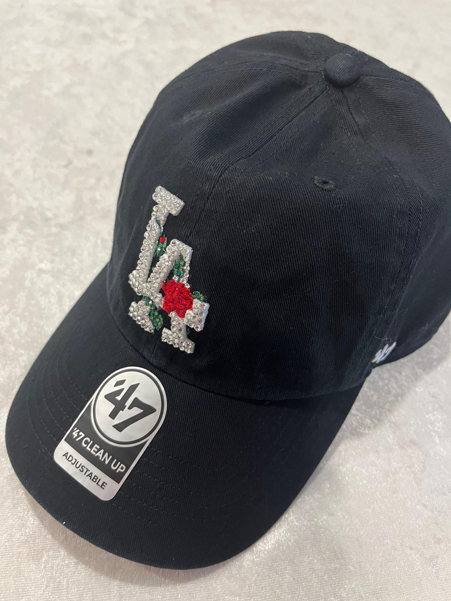 LA Dodgers Black Red Rose Thorn Hat: Hand-jeweled SWAROVSKI Crystals ...