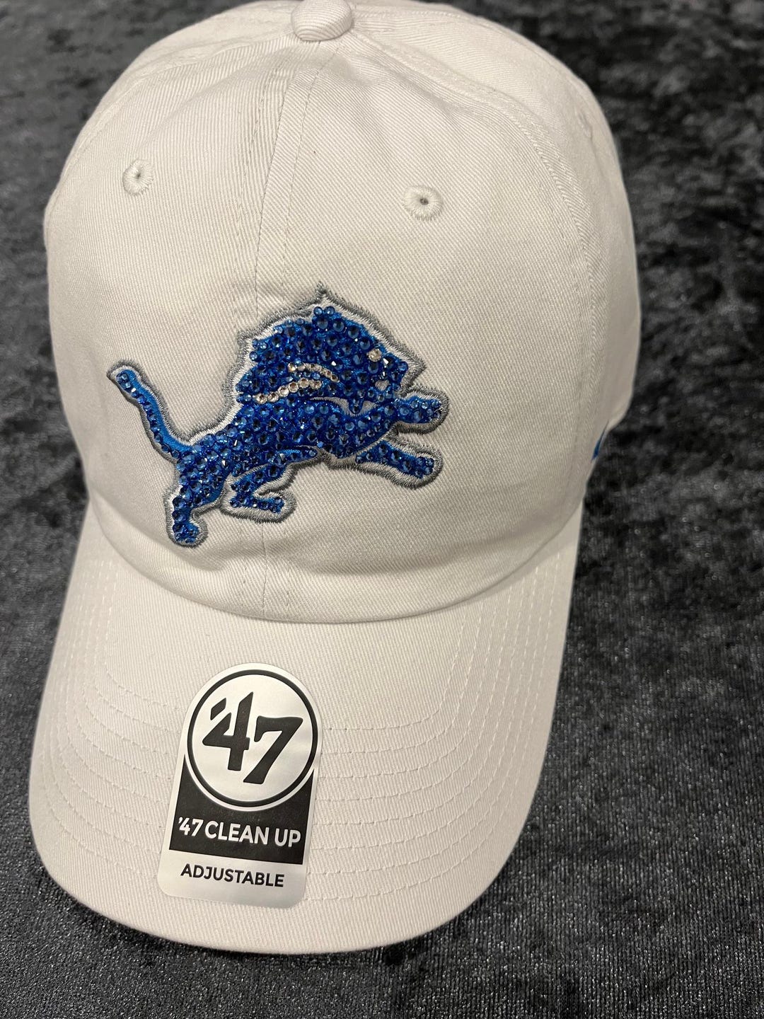 DETROIT LIONS White Bling Hat Hand Jeweled With 190+ Sapphire SWAROVSKI ...