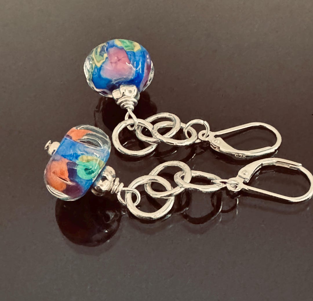 Fine Silver Dangle With Lamp Work Glass Beads - Etsy