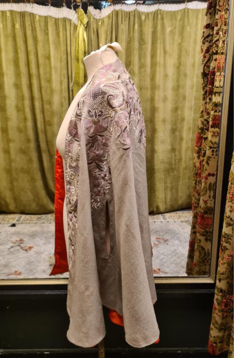 Grey Floral Embroidered Cape - Etsy