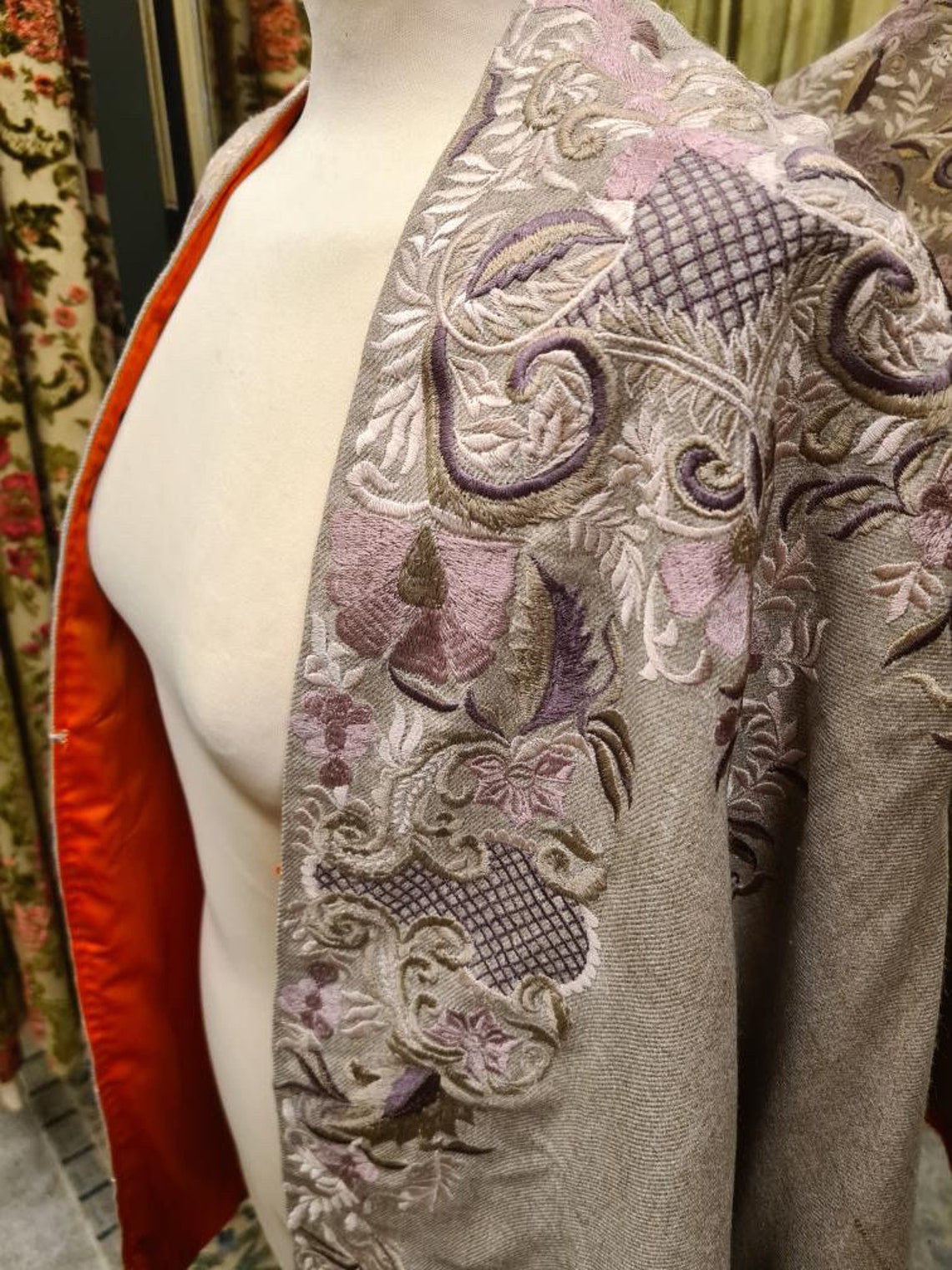 Grey Floral Embroidered Cape - Etsy