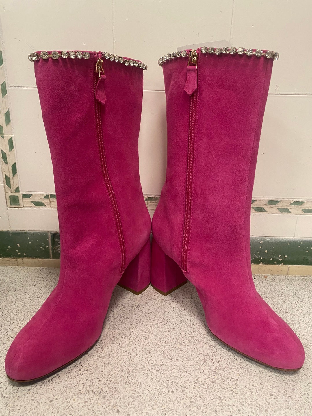 Mary Ching Pink Suede Boots - Etsy