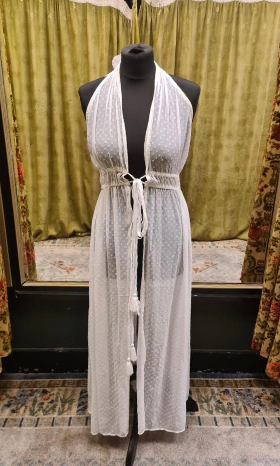 White Sheer Halter Neck Open Front Dress - Etsy