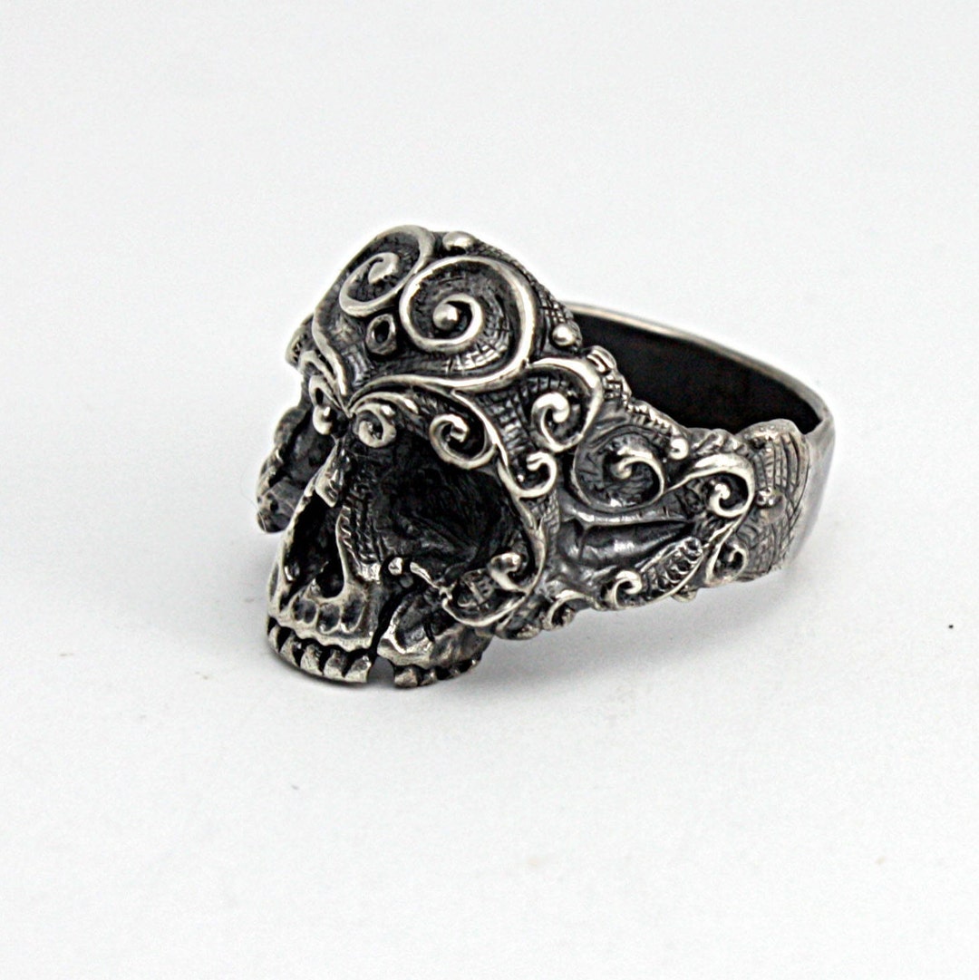 Silver Ring Sterling Silver Ring Skull Ring Heavy Metal Black - Etsy