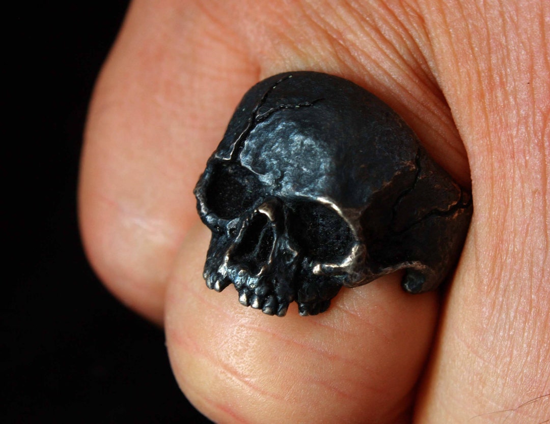 Silver Ring Sterling Silver Ring Skull Ring Heavy Metal Black Ring ...