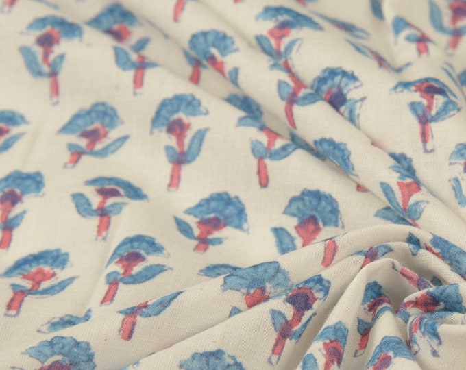 Blue Block Print Fabric, Hand Block Print Cotton Fabric, India Fabric ...