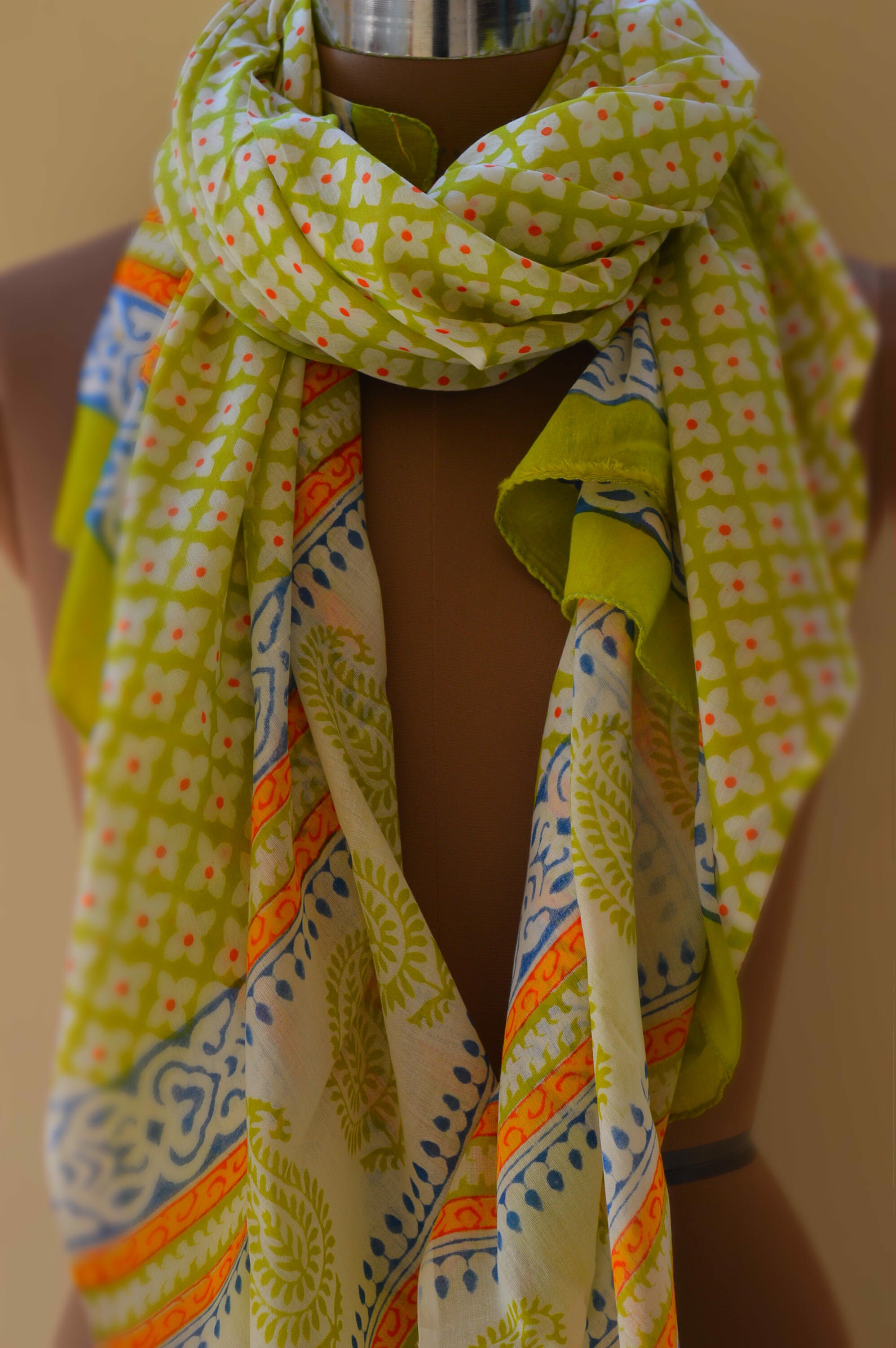 Cotton Scarf Block Print Fabric Scarf India Fabric Hand | Etsy