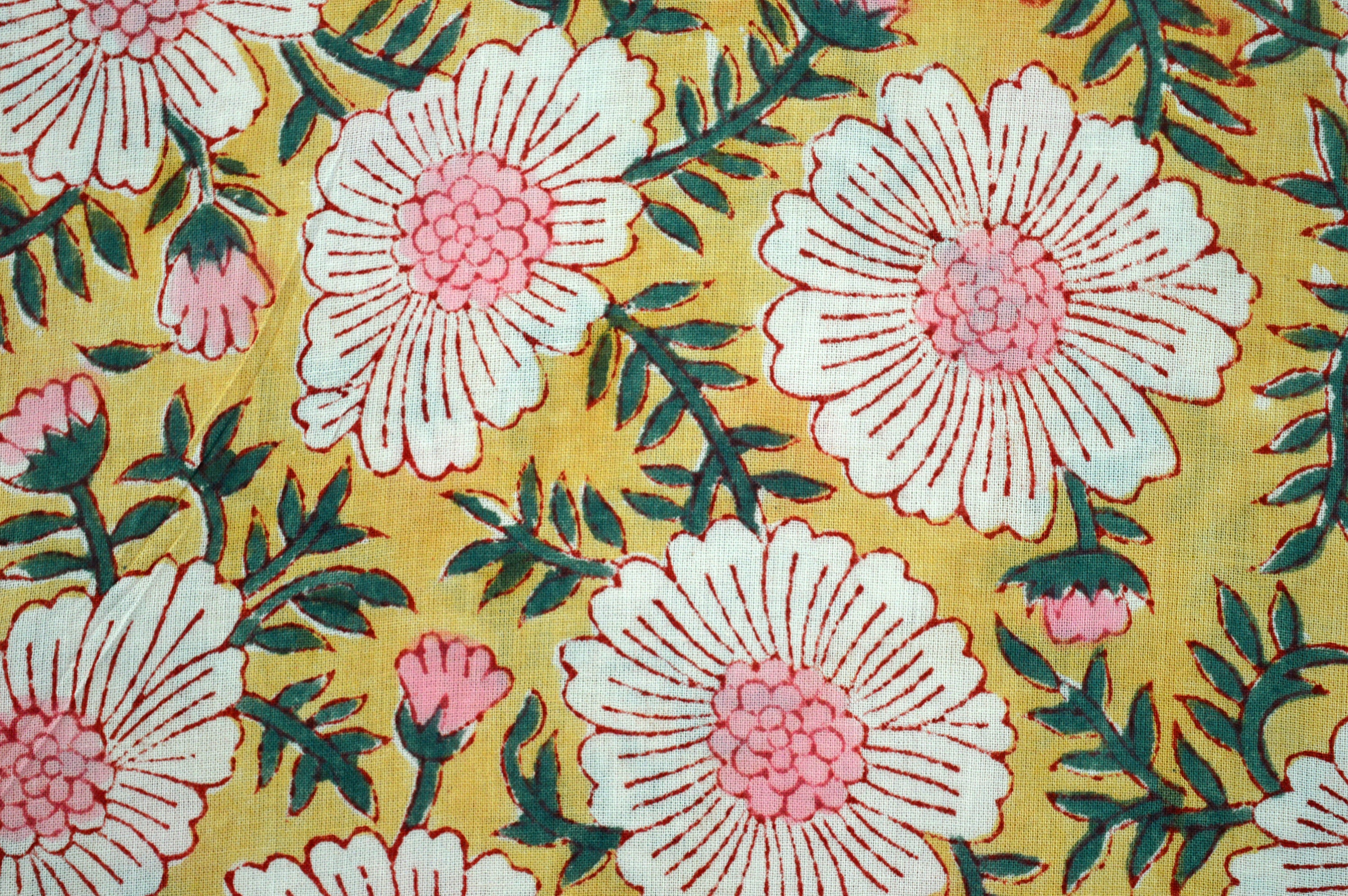 Yellow Flower Block Print Cotton Fabric, India Fabric by the Yard ...
