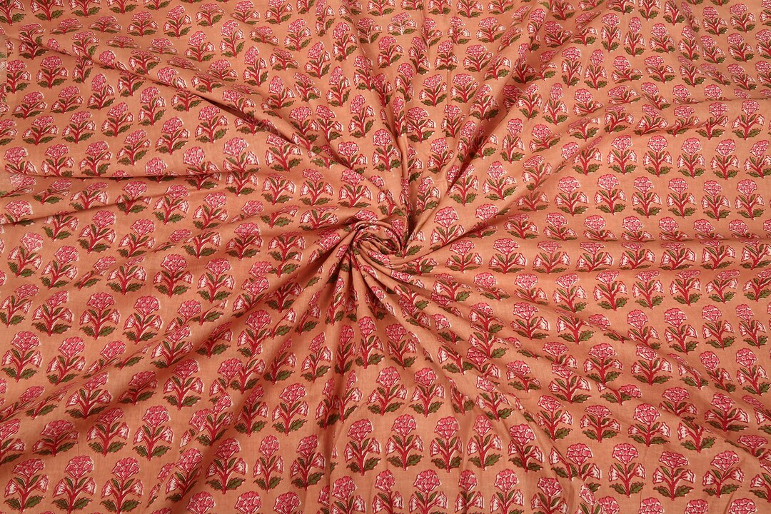 Peach and Pink Fabric, Cotton Fabric by Yard, Screen Print Fabric ...