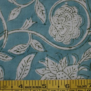 Teal Blue Floral Print Fabric Block Print India Fabric Fabric by the ...