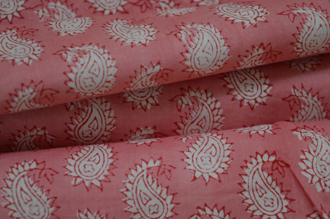 Pink Paisley Print Fabric: Hand Block Printed Cotton by the Yard - Etsy