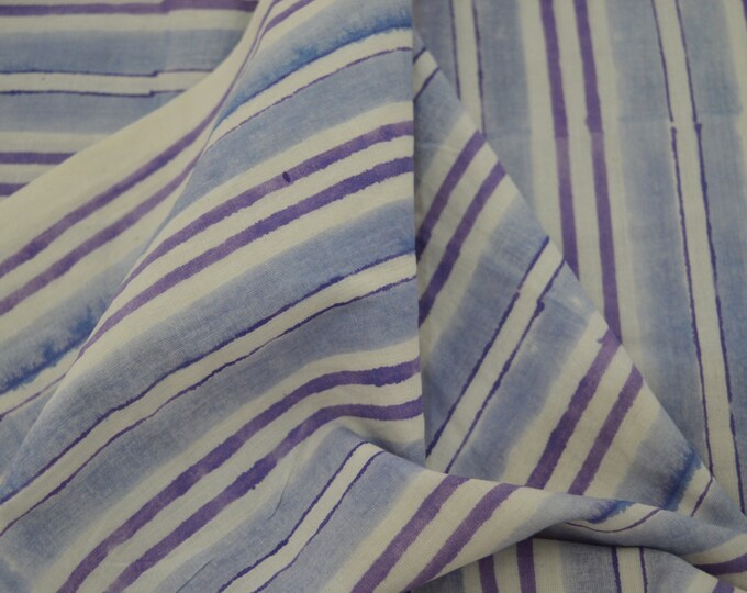 Purple Double Stripe Block Print Indian 100% Pure Cotton Cloth, Fabric ...