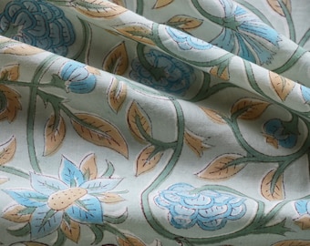 Mughal Print Fabric With Olive Ground 100% Cotton Hand Block Print ...