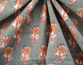 Mughal Print Fabric With Olive Ground 100% Cotton Hand Block Print ...