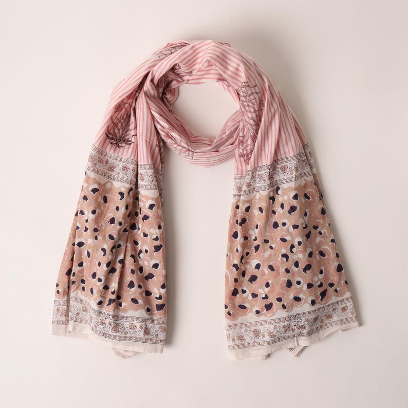 Wildflower" Hand Block Print Wrap | Soft Pink Animal Print & Stripe ...