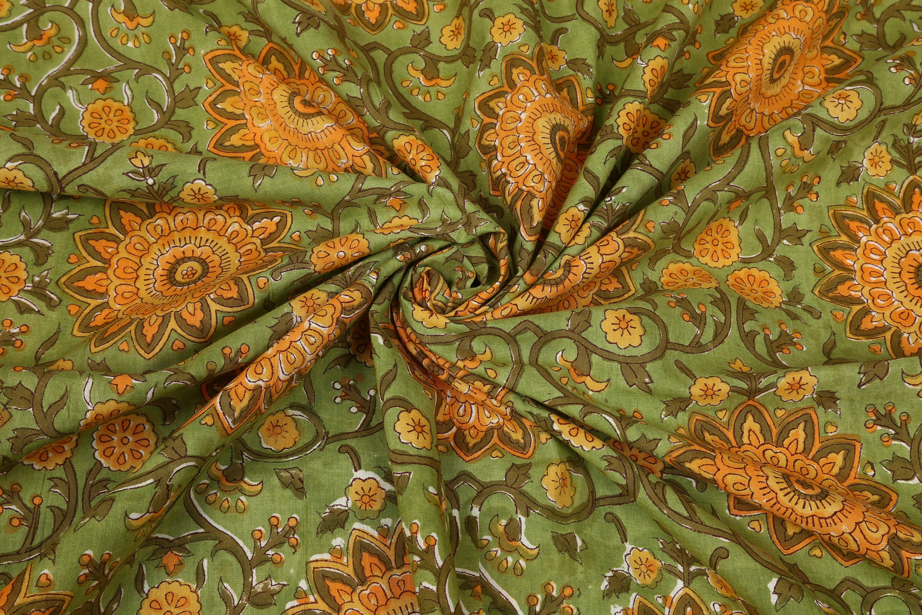 Beautiful green floral print cotton fabric Block Print | Etsy